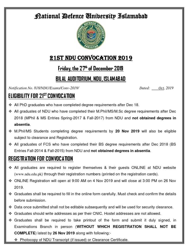 Instructions For NDU Convocation Nov 2019 | PDF | Vocational Education ...