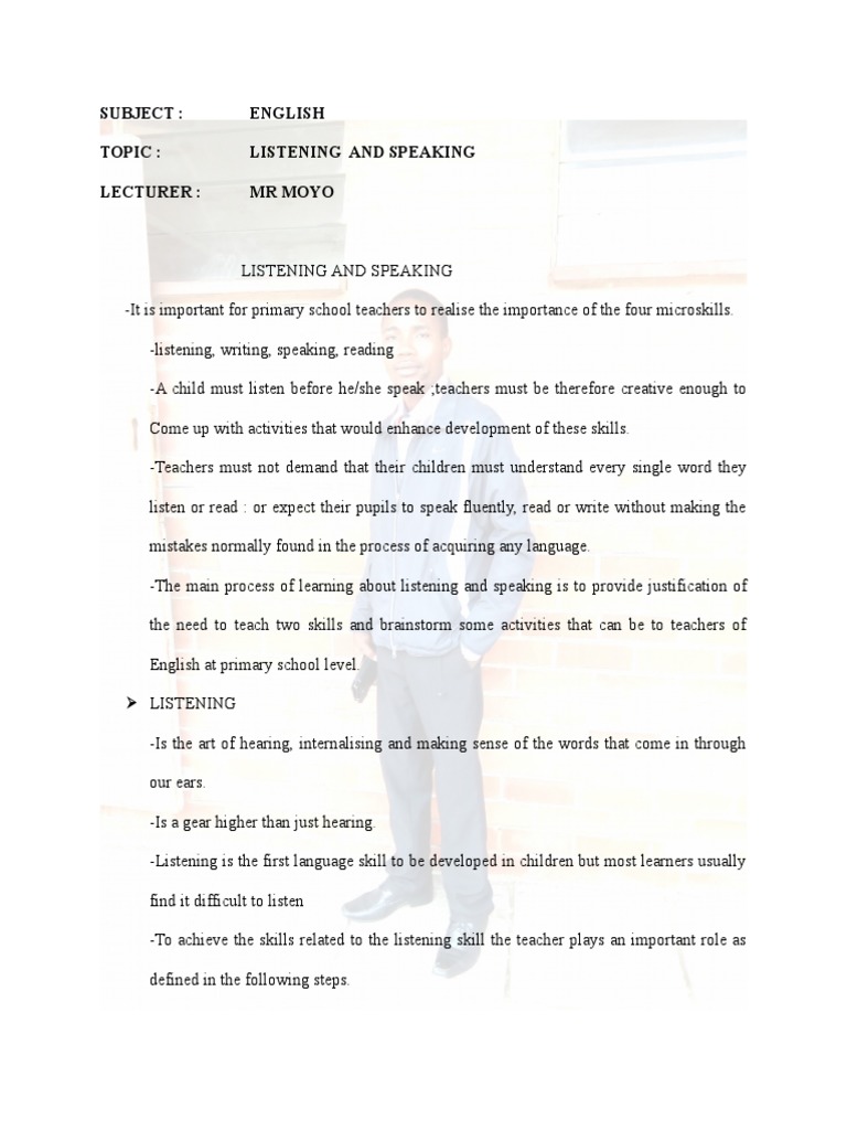 Objectives and Activities for Teaching Listening, Speaking and Writing ...
