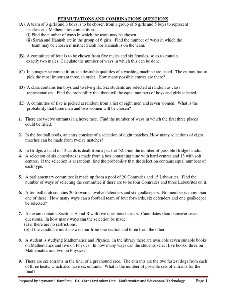 Permutations and Combinations Questions-1 PDF | PDF | Learning ...