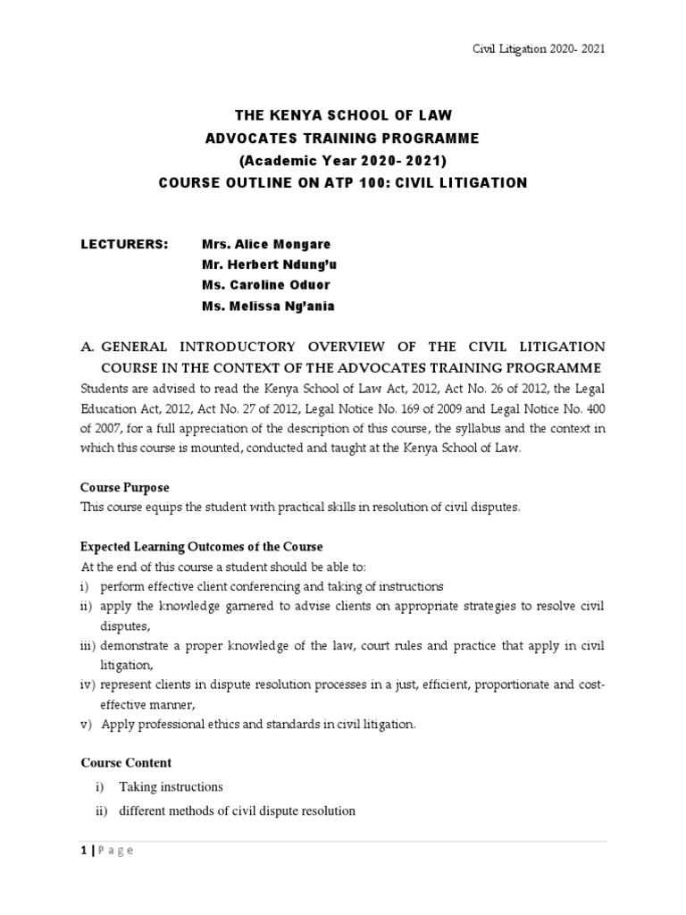 ATP 100 Course Outline 2020 PDF | PDF | Lawsuit | Constitutional Law