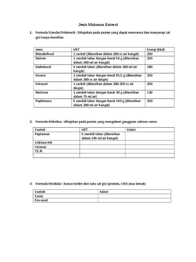 Jenis Makanan Enteral | PDF | Kesehatan Holistik