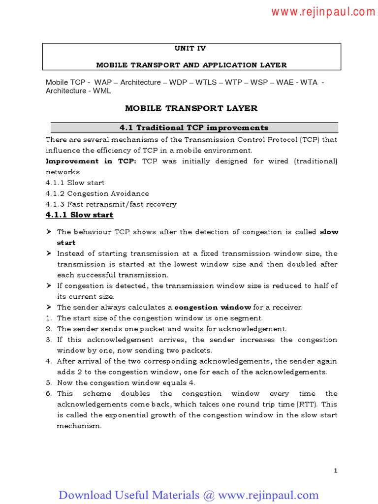 Rejinpaul MC UNIT4 | PDF | Transmission Control Protocol | Network Congestion