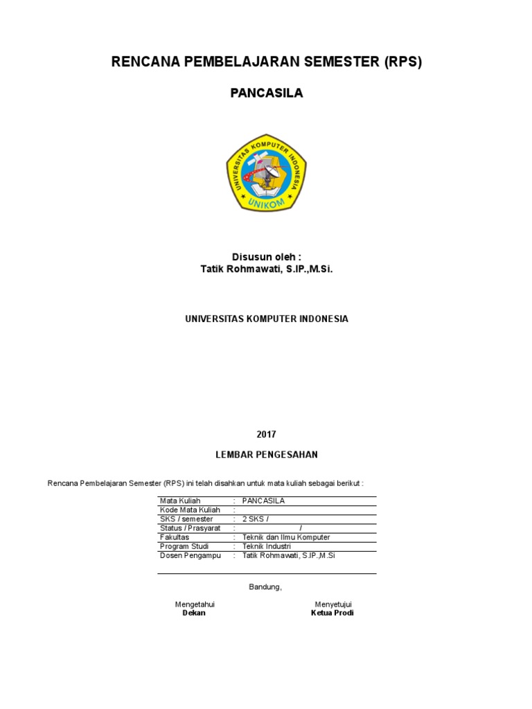 RPS PANCASILA All Prodi Unikom - TERBARU | PDF
