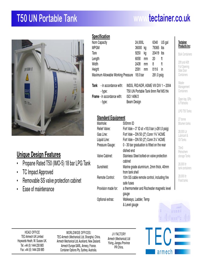 T50 UN Portable Tank Specifications | PDF | Gases | Manufactured Goods