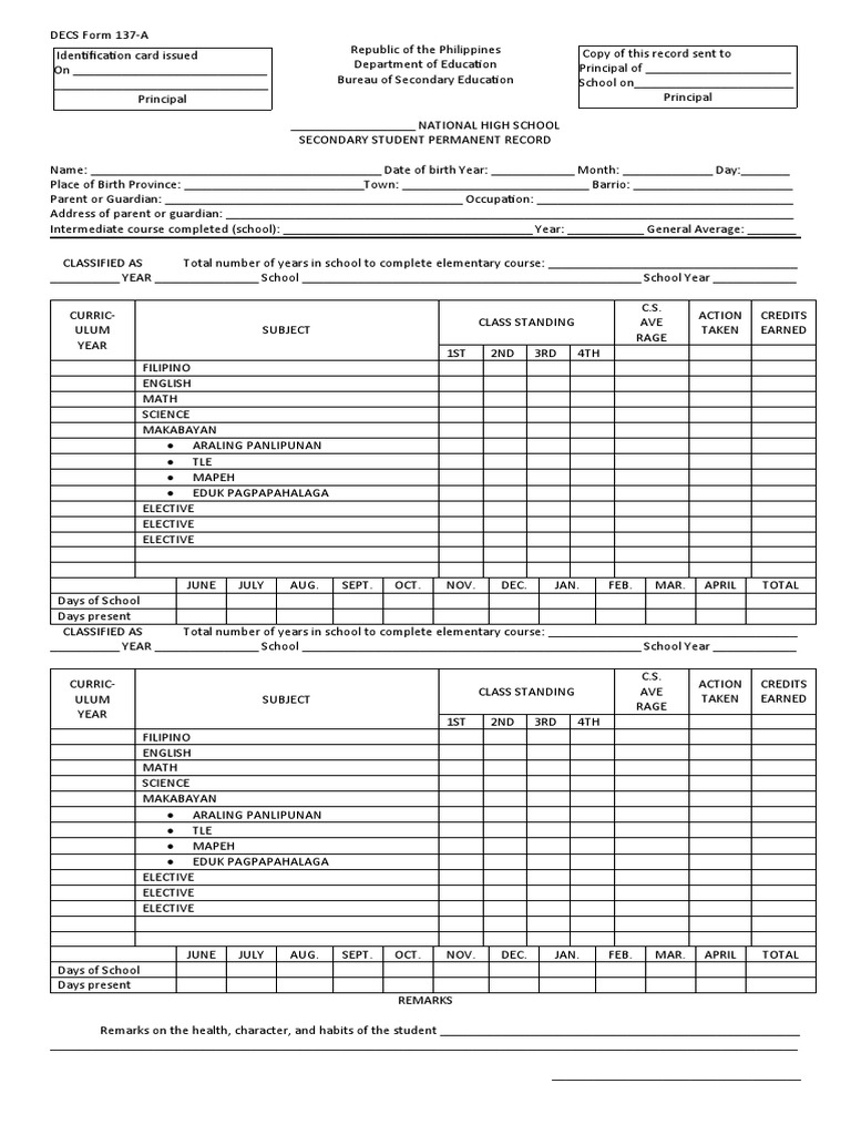 DEPED/DECS Form 137 | PDF | Curriculum | Teaching Mathematics