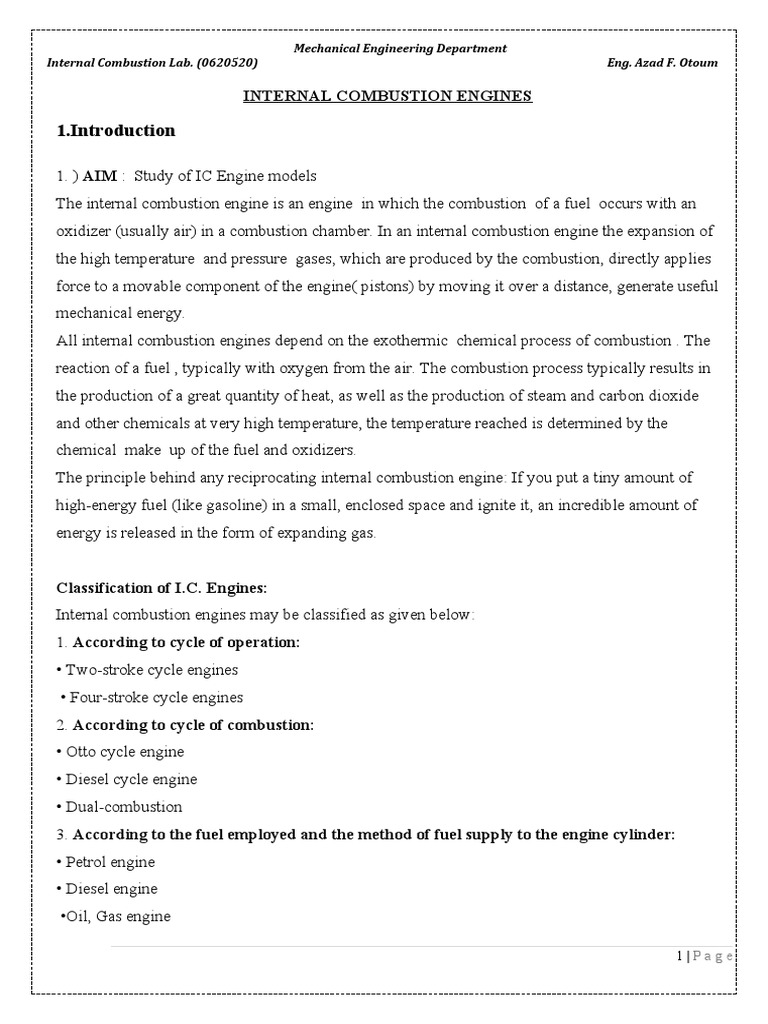 Experiment 1 Introduction | PDF | Internal Combustion Engine | Diesel ...