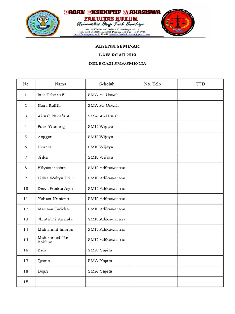 Absensi Seminar Sma | PDF