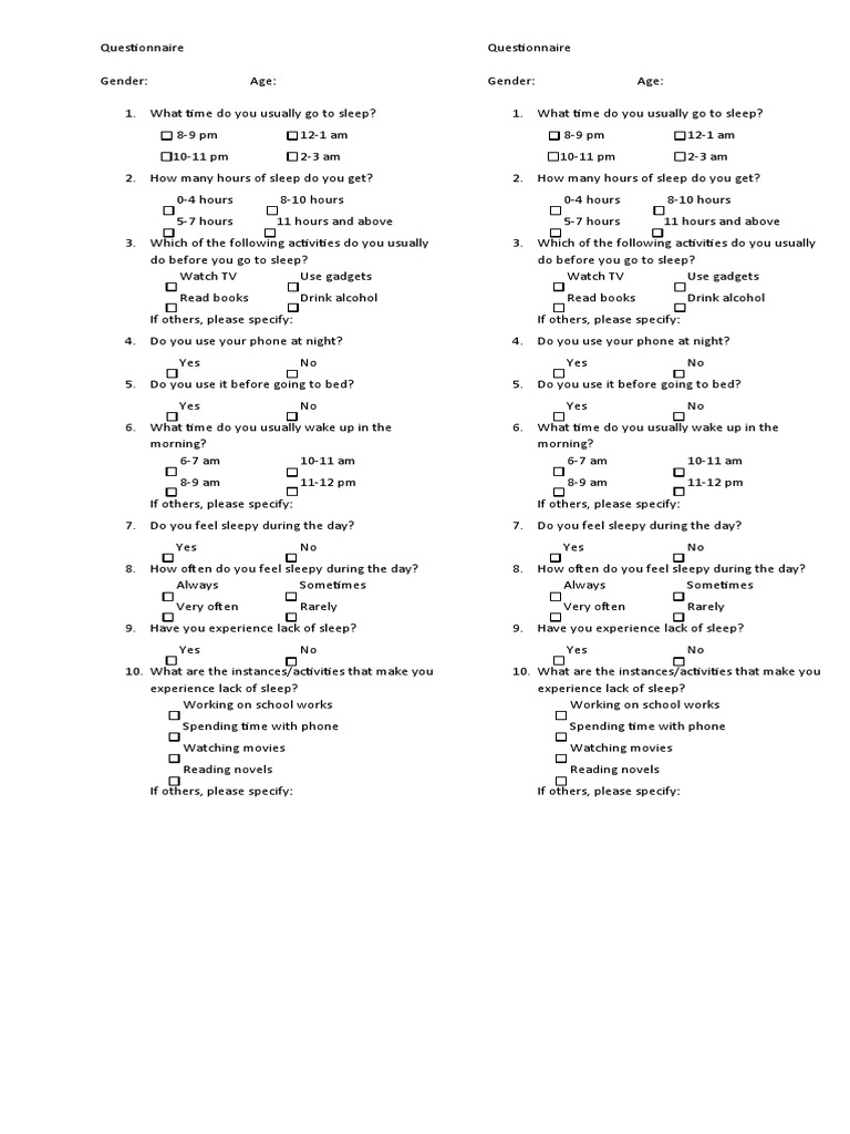 Questionnaire Sleep Deprivation | PDF | Sleep Deprivation | Sleep