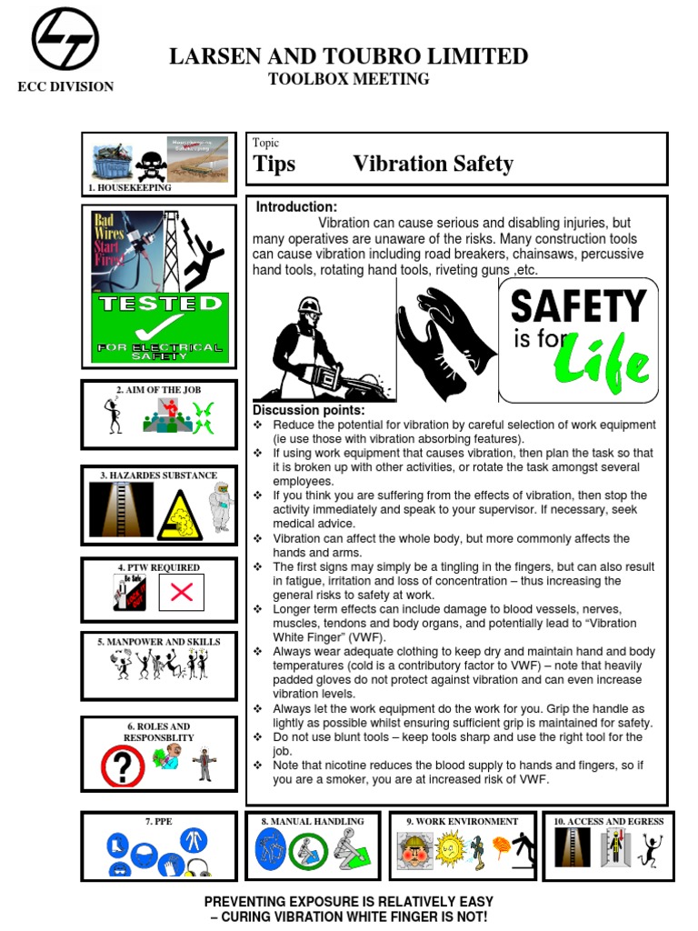 Vibration Safety Toolbox Talk | PDF | Hand | Safety
