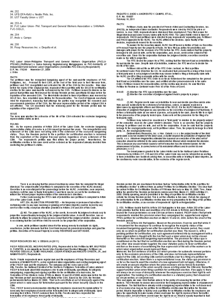 Picop v. Dequilla 256 | PDF | Collective Agreement | Judgment (Law)
