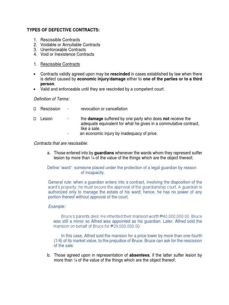 Types of Defective Contracts | PDF | Damages | Legal Guardian