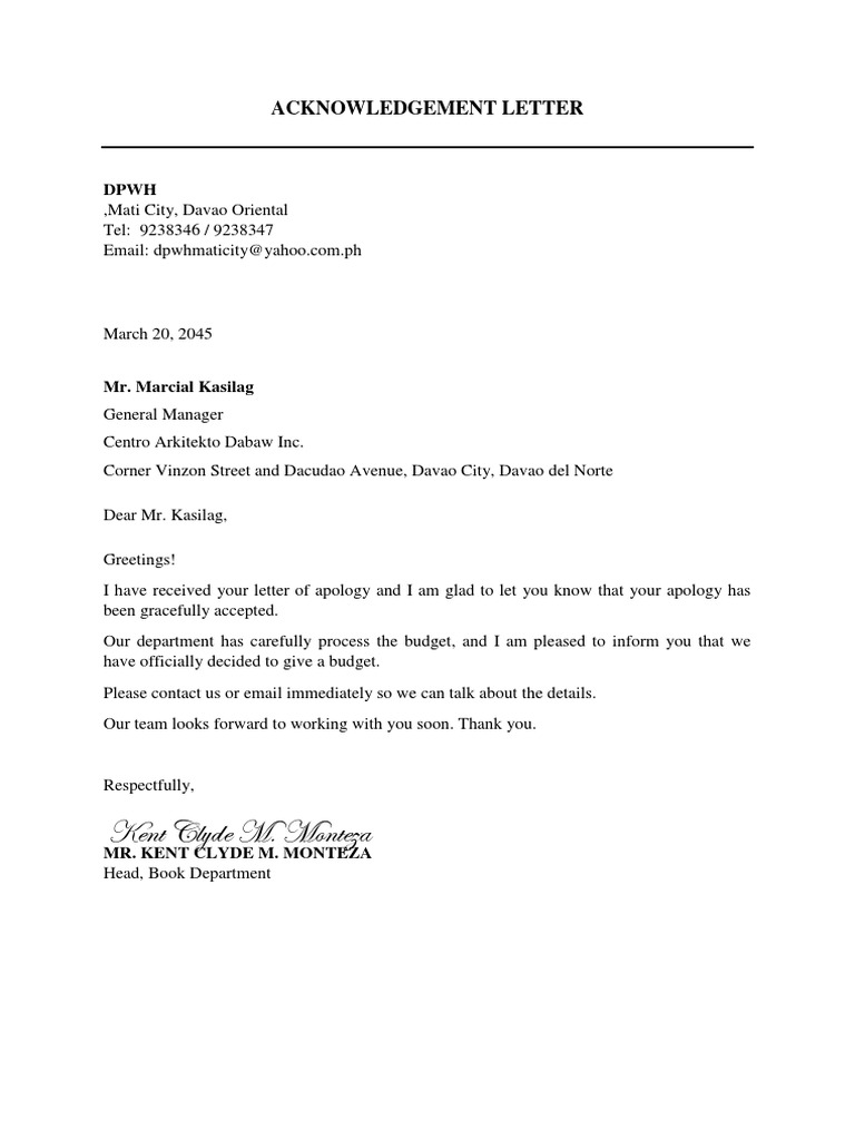 Letter of Acknowledgement | PDF