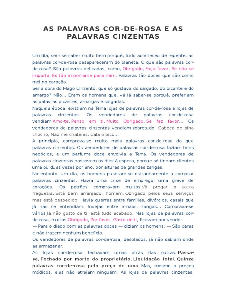 As Palavras Cor de Rosa e As Palavras Cinzentas | PDF | Sol | Céu