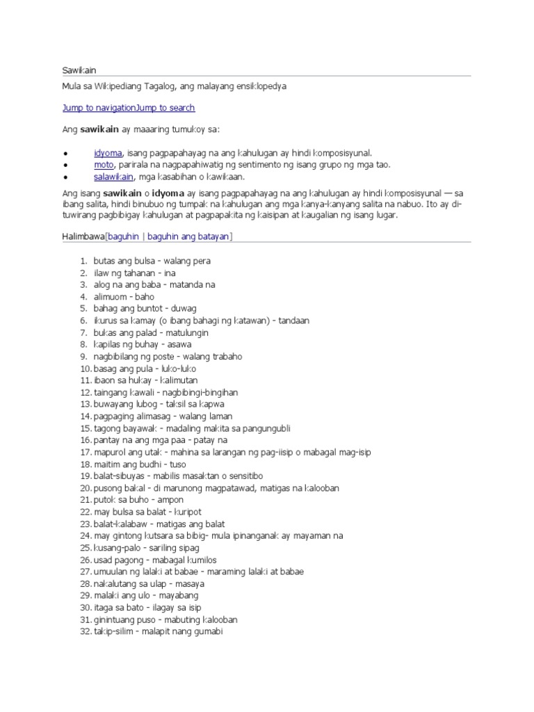 Mga Halimbawa NG Idyoma | PDF