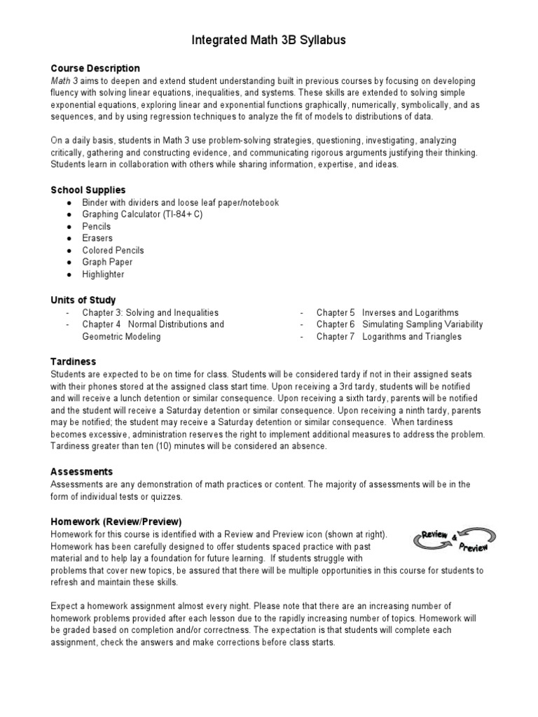 Math 3b Syllabus | PDF | Homework | Teachers