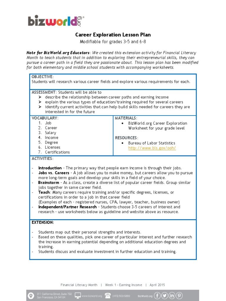 Career Exploration Lesson Plan | PDF | Lesson Plan | Teachers