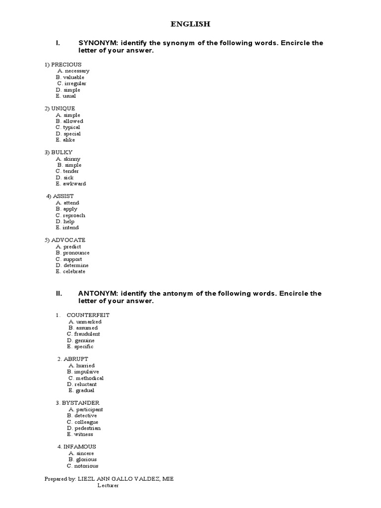 English Pretest | PDF