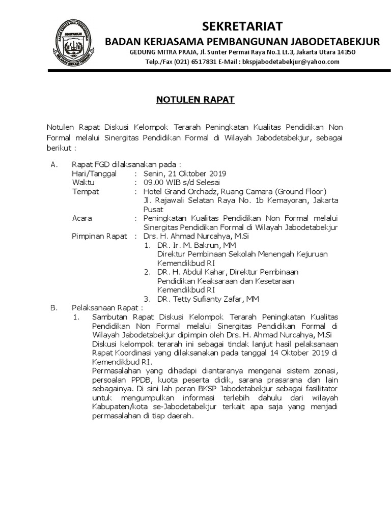 Notulen FGD Pendidikan 21 Oktober 2019 | PDF