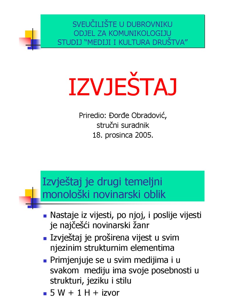 Izvjestaj Primjer URBIS Informacioni Sistem Za Podršku Rada