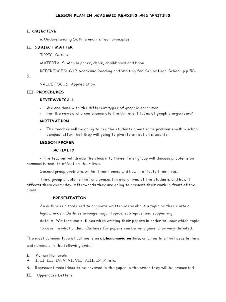 Lesson Plan in Academic Reading and Writing | PDF | Behavior ...