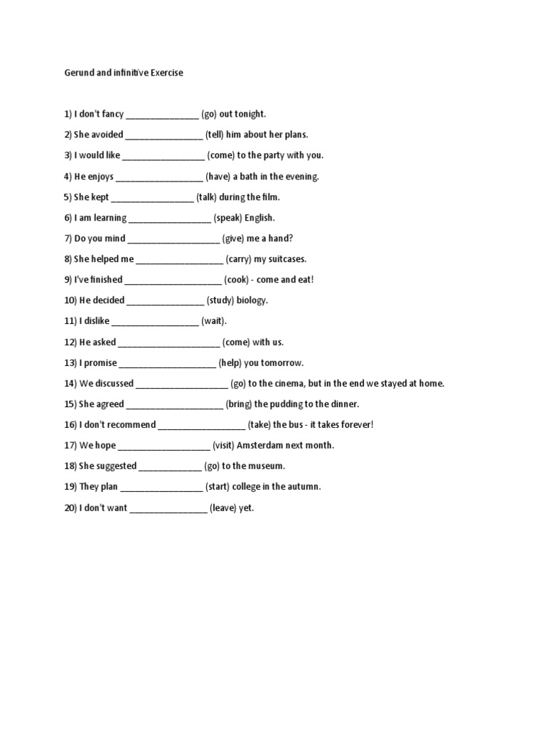 Gerund and Infinitive Exercise | PDF