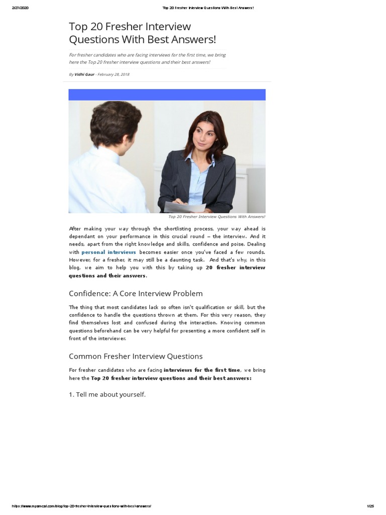Top 20 Interview Questions for Freshers | PDF | Job Interview | Question