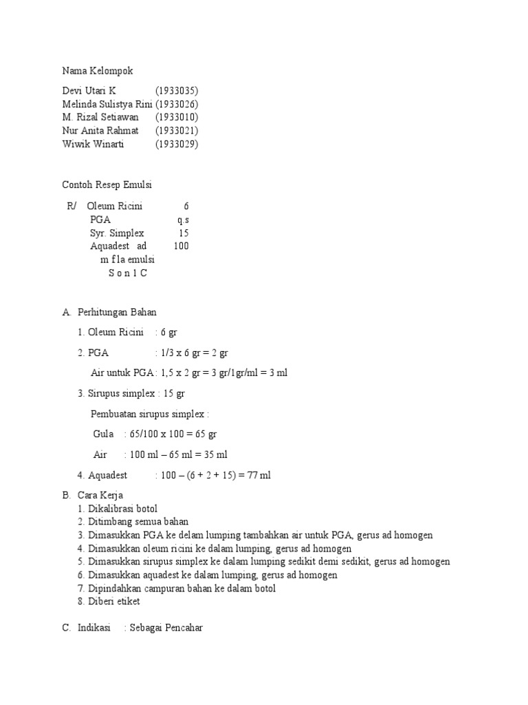 Contoh Resep Emulsi | PDF
