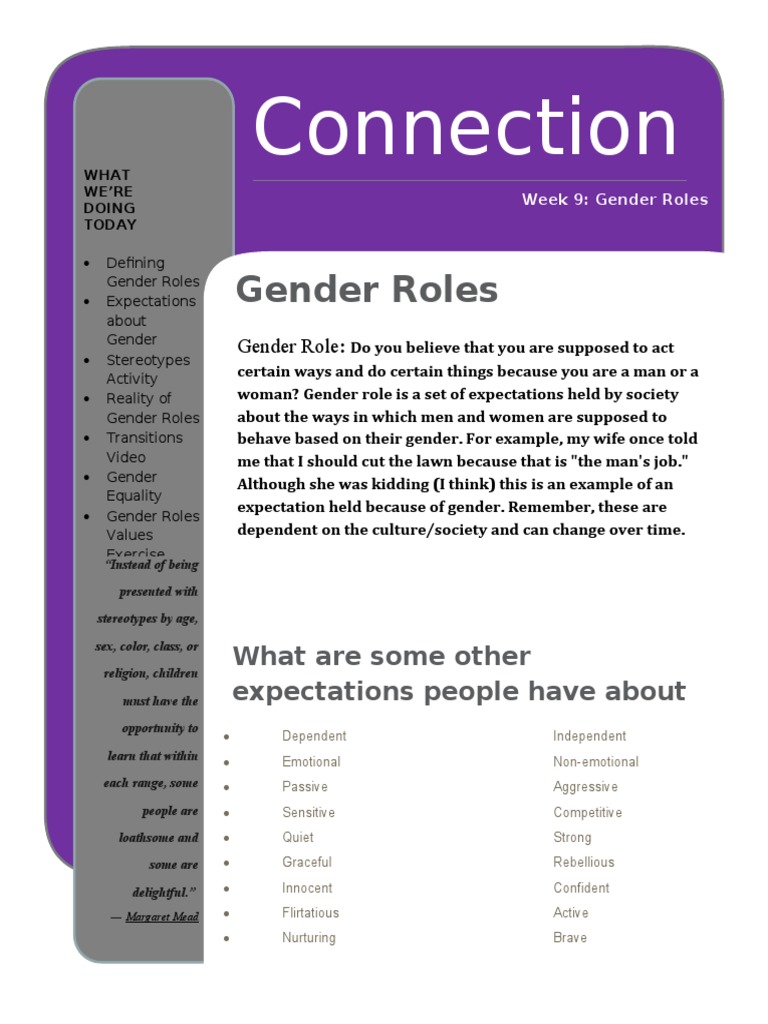 Gender Roles Worksheet | PDF | Gender Role | Stereotypes