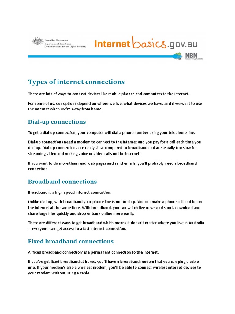 Types of Internet Connections - Internet Basics | PDF | Internet Access ...