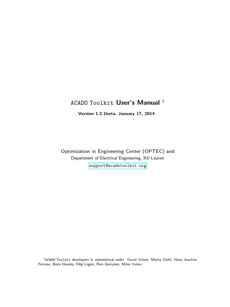 Acado Manual Pdf Mathematical Optimization Optimal Control