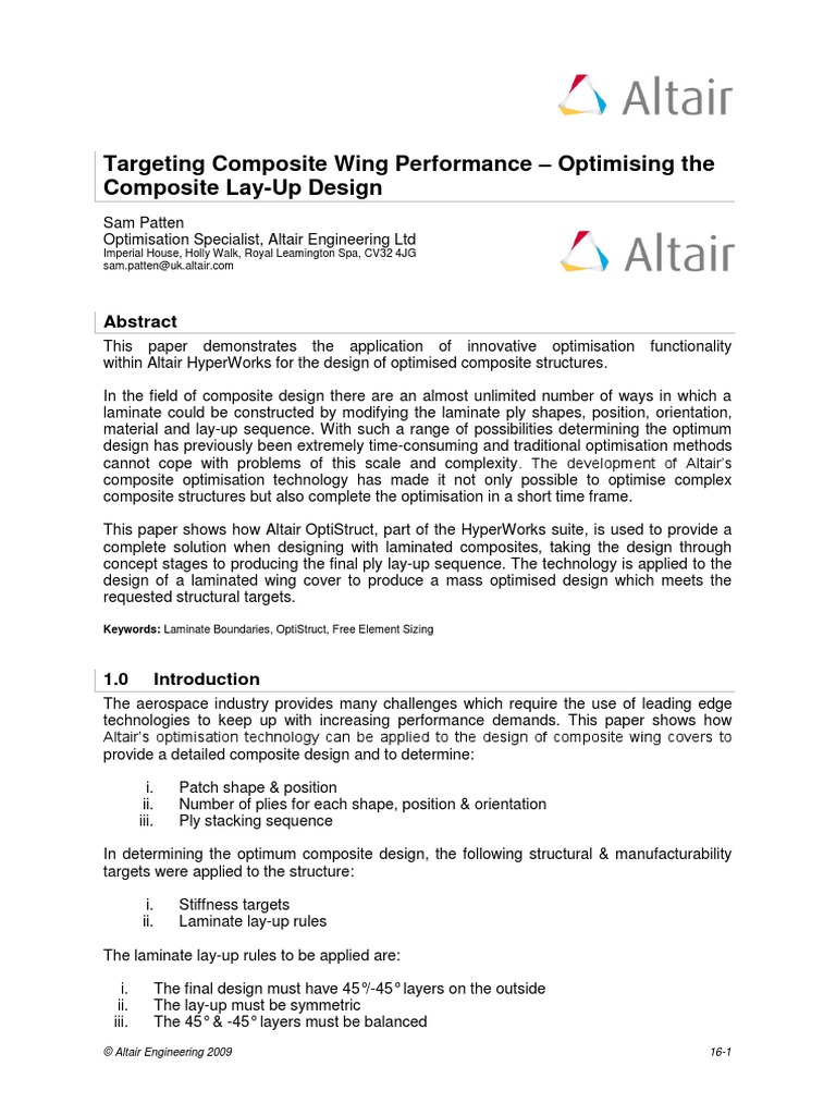 Targeting Composite Wing Performance Optimising The Composite Lay Up ...