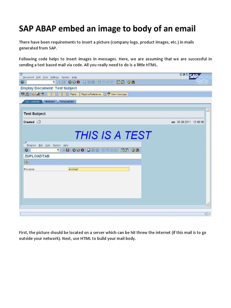 SAP ABAP Embed An Image To Body of An Email | PDF | Computer Mediated Communication | Areas Of ...