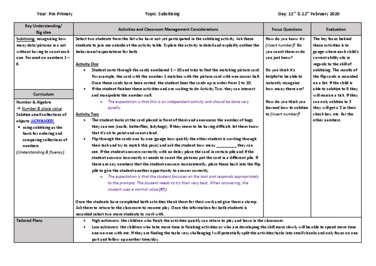 Subitising Lesson Plan | PDF | Lesson Plan | Neuropsychological Assessment