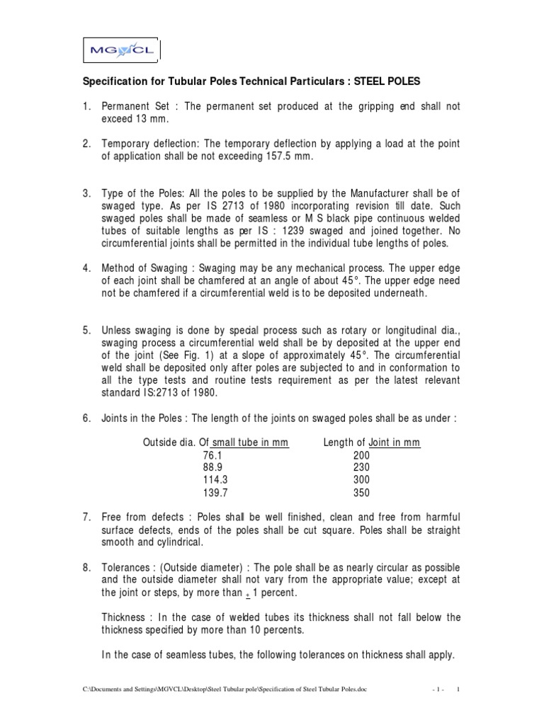 Specification of Steel Tubular Poles 4009 | PDF | Pipe (Fluid ...