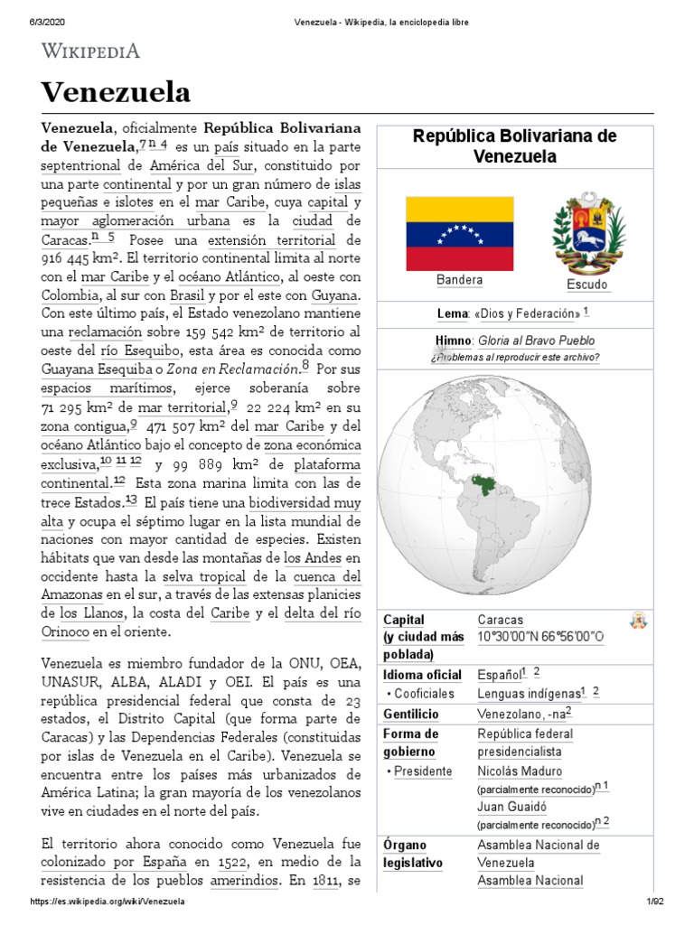 Venezuela - Wikipedia, La Enciclopedia Libre | PDF | Venezuela | Agitación