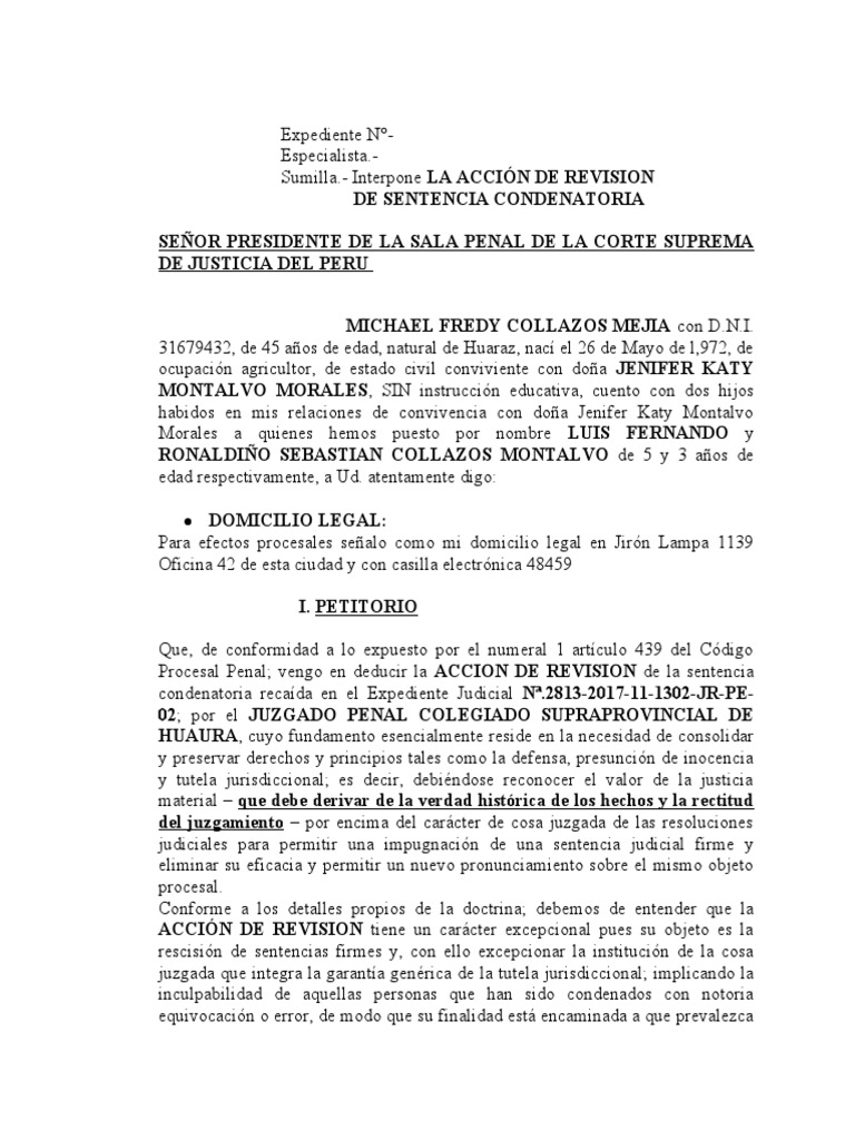 Acción de Revision de Sentencia Condenatoria - Michael Fredy Collazos ...
