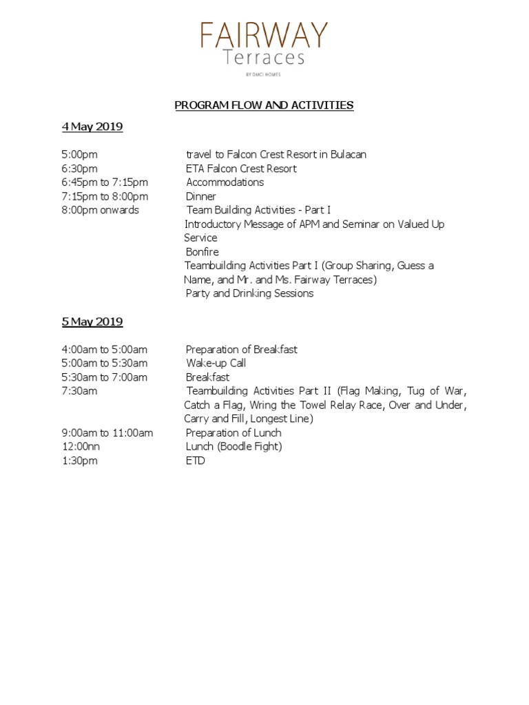 Team Building 2019 Program Flow | PDF