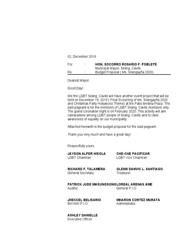 Budget Proposal Letter | PDF