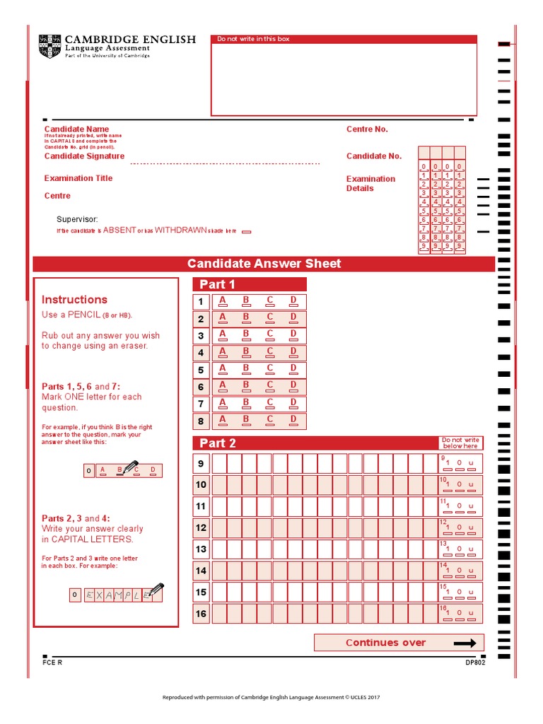 OPT B1plus FCE Answersheet R UoE PDF | PDF | University Of Cambridge ...