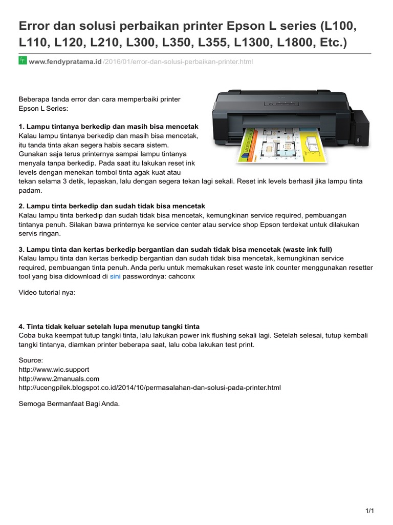 Solusi Perbaikan Printer Epson L Series | PDF
