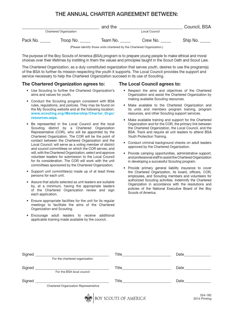 Anual Recharter Agreement 524-182WB | PDF | Boy Scouts Of America ...