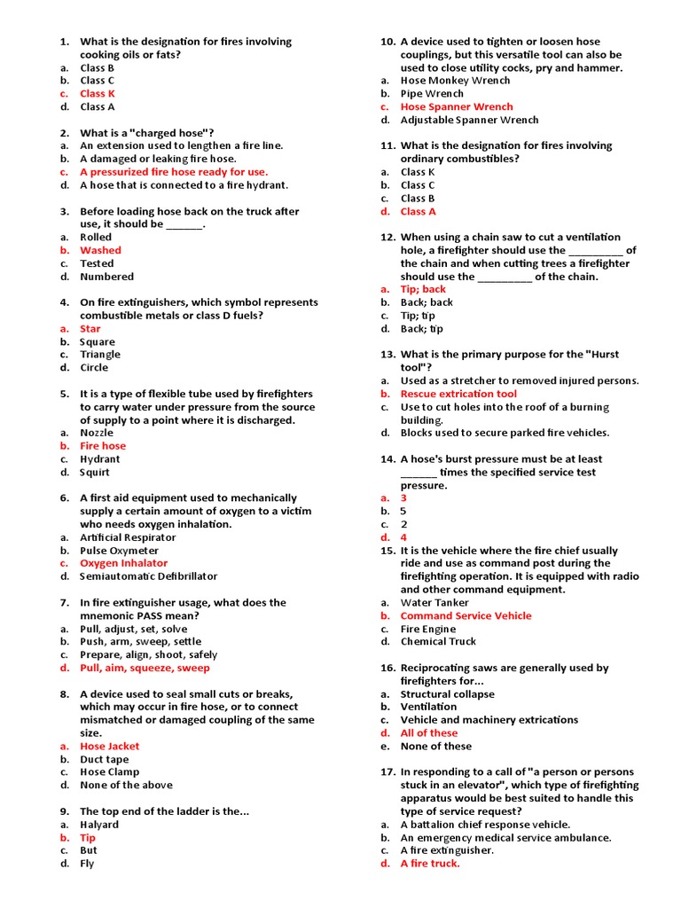 Essential Firefighting Tools and Equipment Identification Quiz | PDF ...
