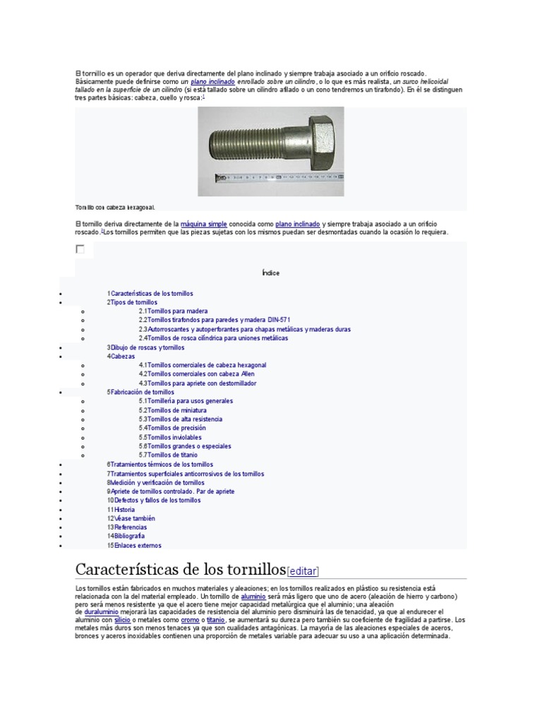 Tipos de Tornillos | PDF | Tornillo | Acero
