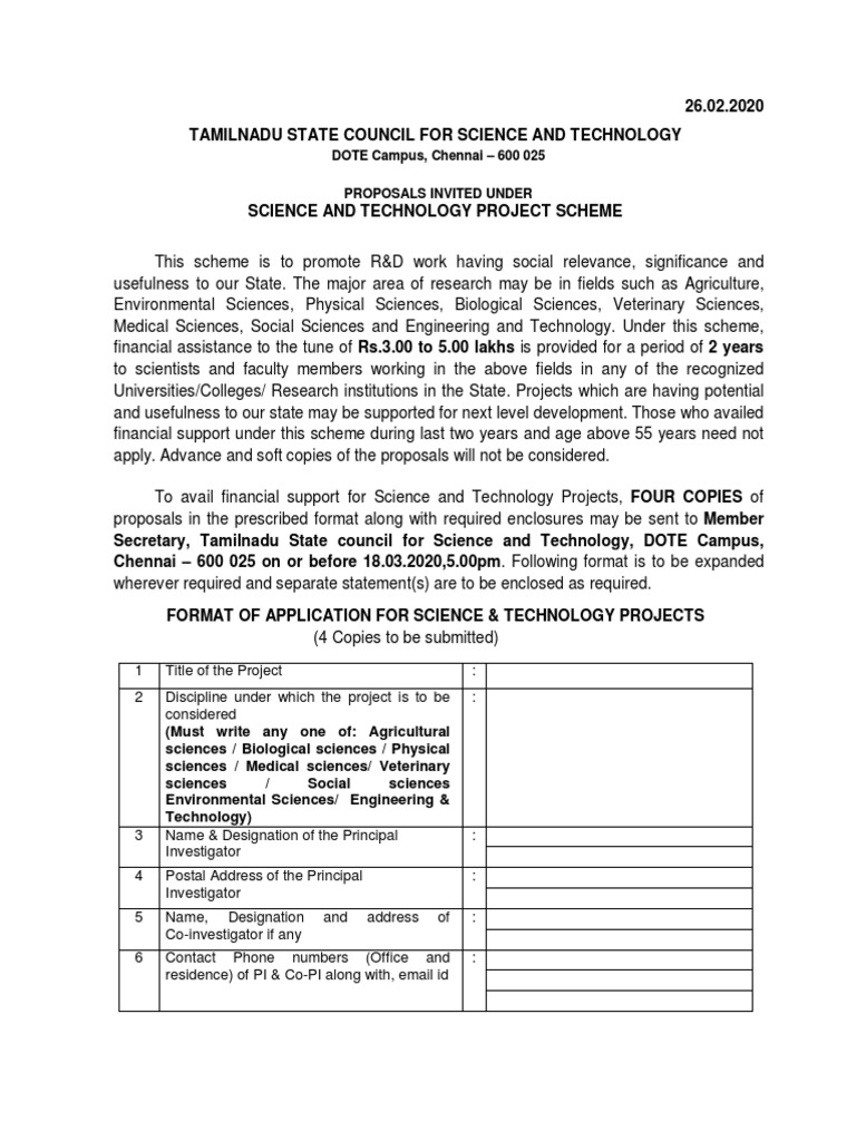 TNSCST-Proposals Invited | PDF | Inquiry | Science