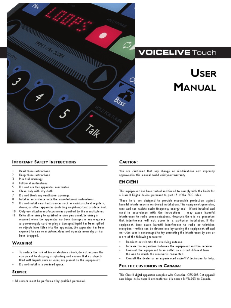 VoiceLive Touch Complete Manual ENG v1-2 | PDF | Electromagnetic ...