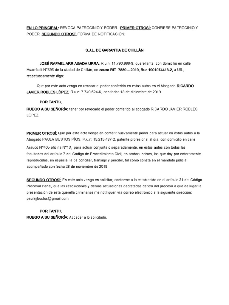Revoca Patrocinio y Poder | PDF | Derecho