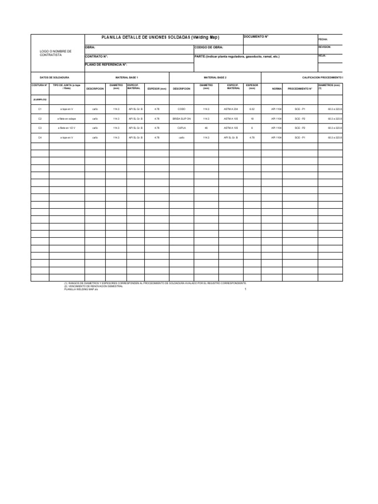 Planilla Welding Map | PDF | Plomería | Ingeniería mecánica