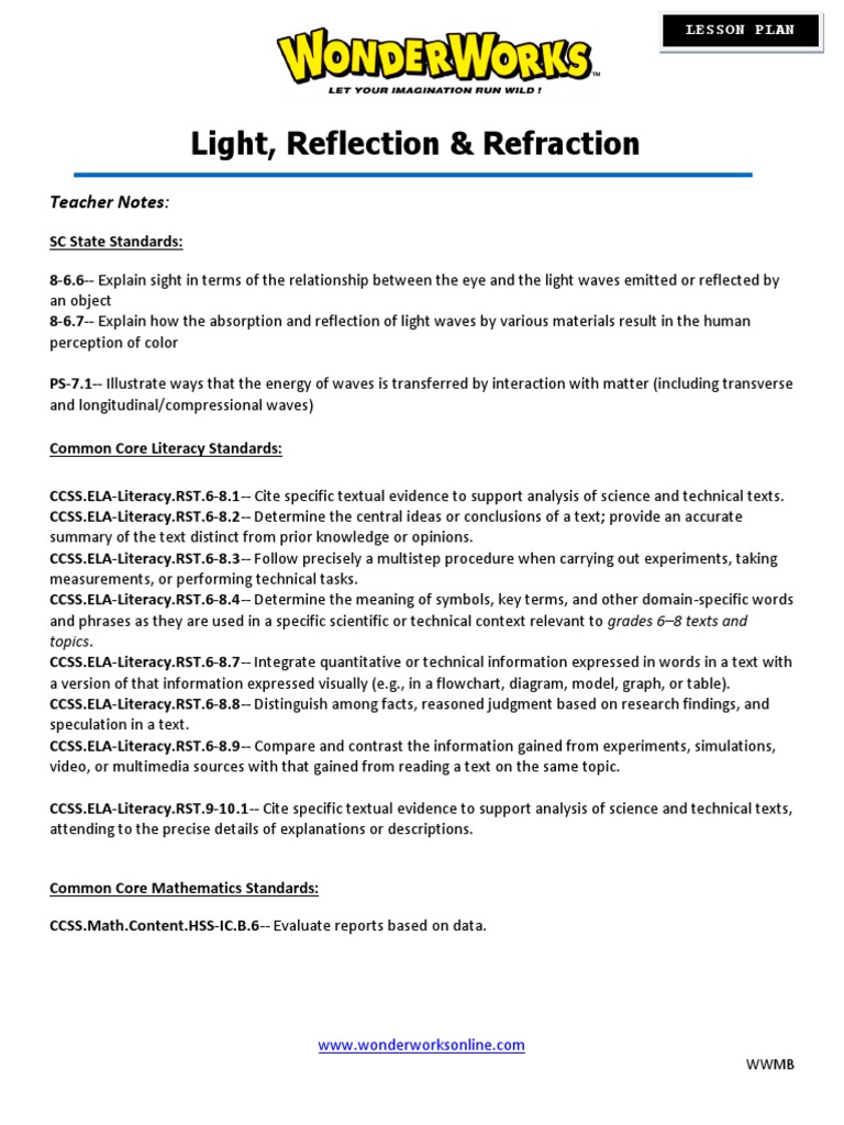 Lesson Plan: Light Reflection & Refraction | PDF | Reflection (Physics ...