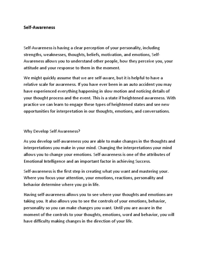 Self Awareness | PDF | Self Awareness | Awareness