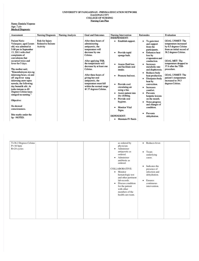 Seizure-Ncp | PDF | Fever | Nursing